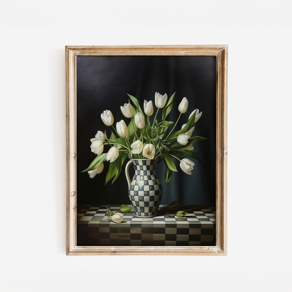 Checkerboard Vase White Tulips Art Print – Paper House Print Shop