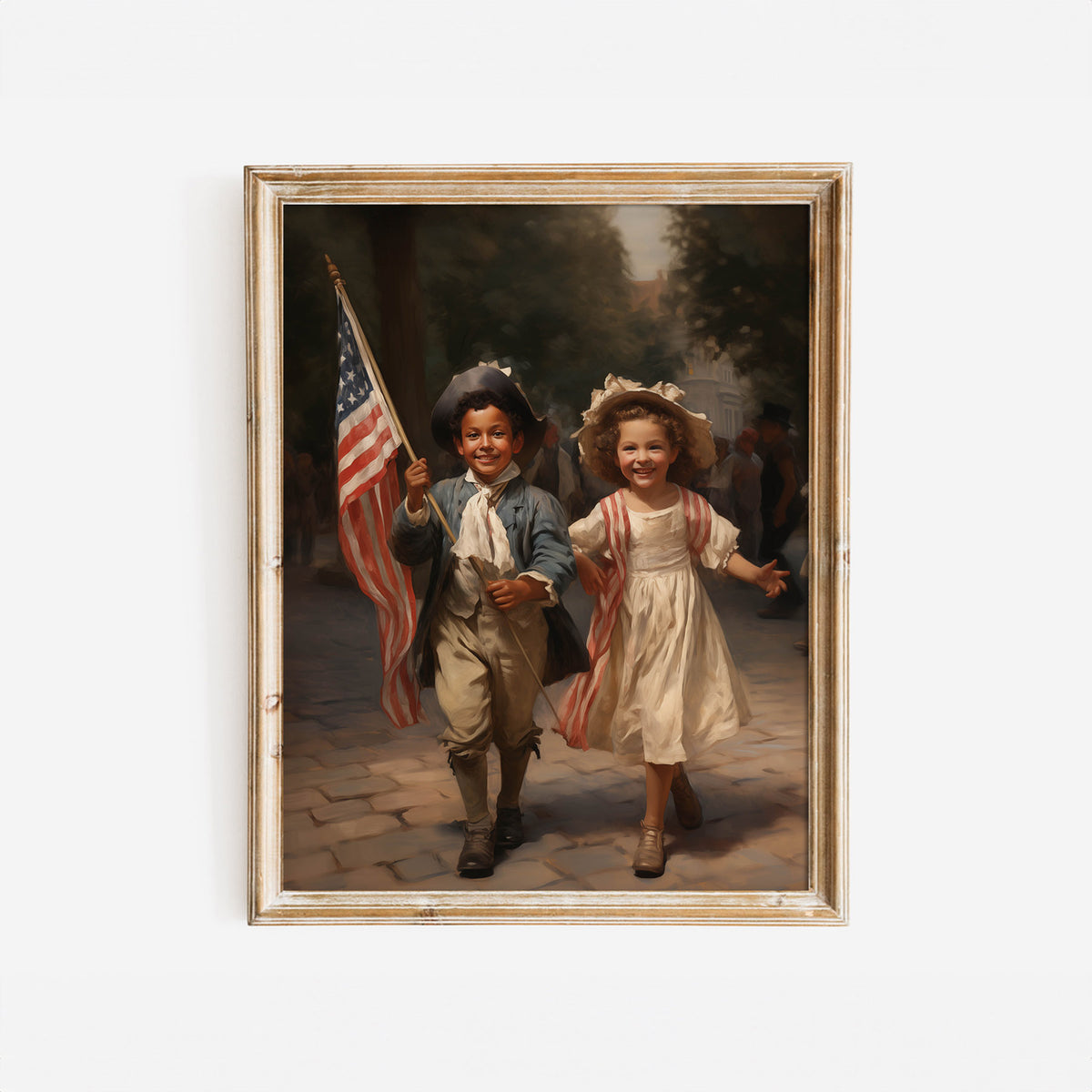 Two Children With American Flag Art Print – Paper House Print Shop