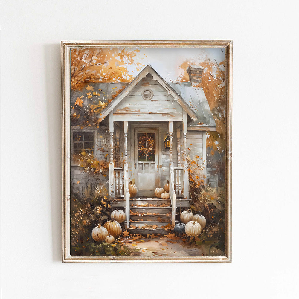 White Autumn Cottage In The Woods Art Print – Paper House Print Shop