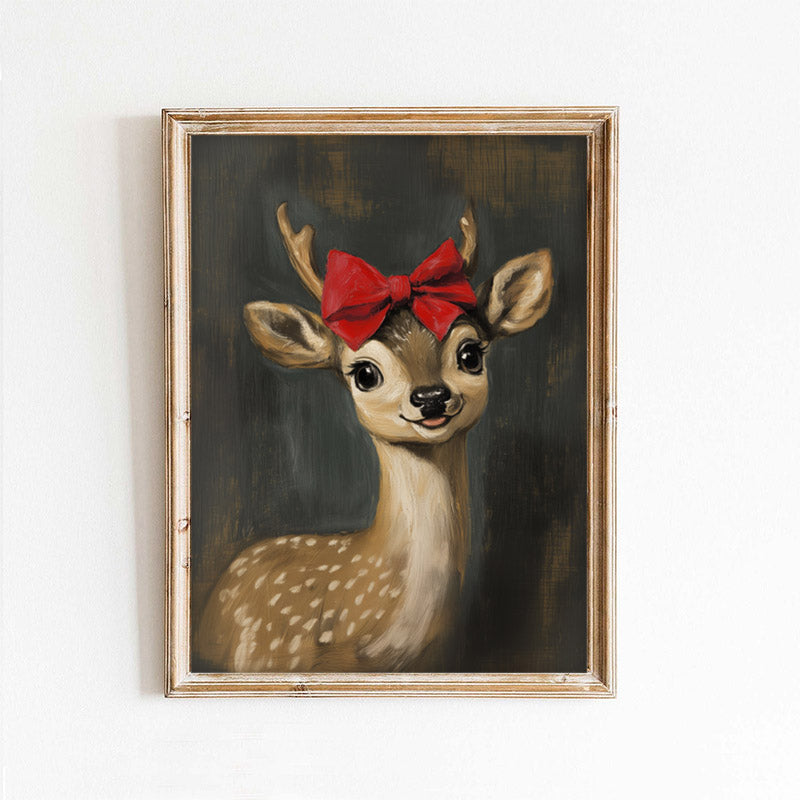 Clarice Reindeer With Bow Portrait Art Print – Paper House Print Shop