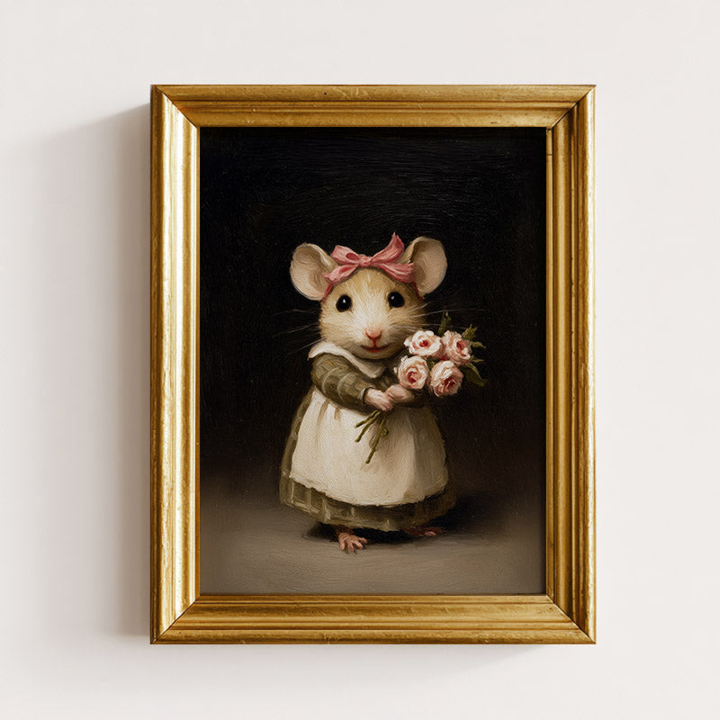 Storybook Mouse Holding Roses Art Print – Paper House Print Shop