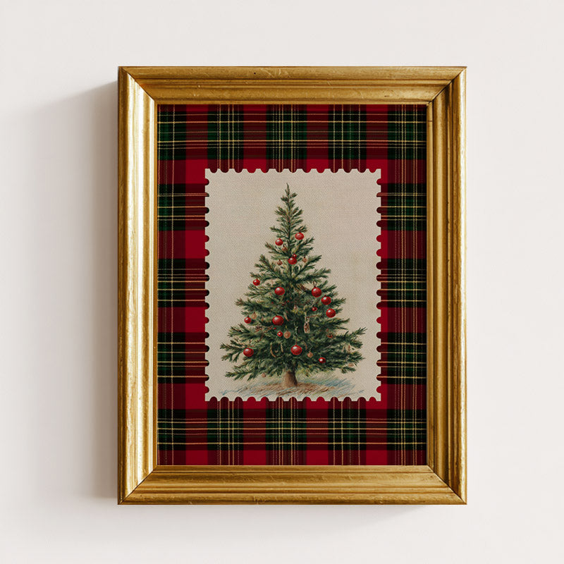 Stamp Of Tree On Plaid Art Print – Paper House Print Shop