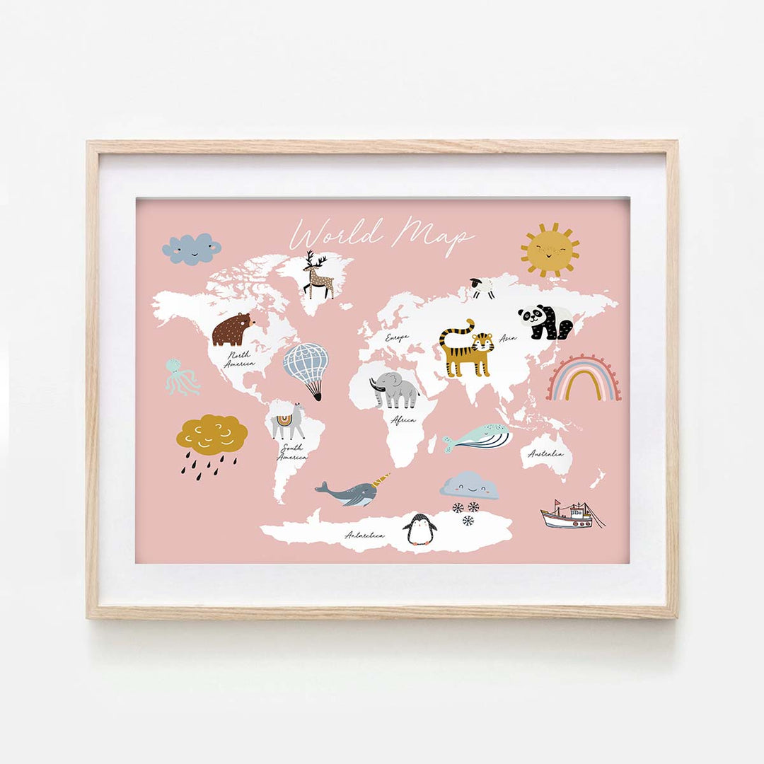 Pink World Map Kid'sArt Print – Paper House Print Shop