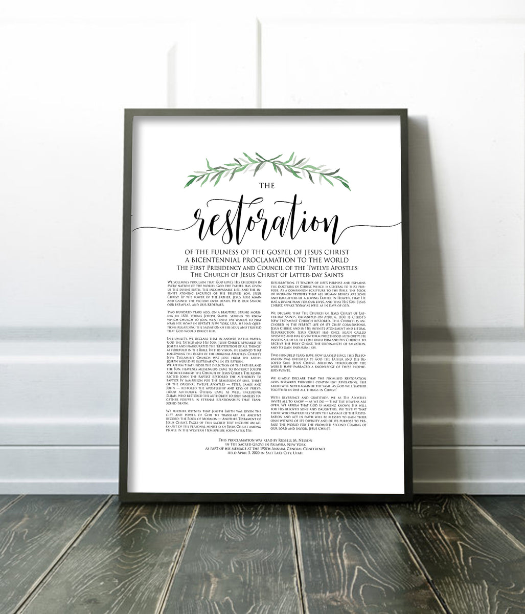 DIGITAL DOWNLOAD Green Leaf LDS Restoration Proclamation – Paper House ...